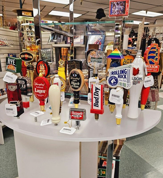 Beer tap handles that belong in a museum of American culture—each one a miniature sculpture celebrating the art of relaxation.