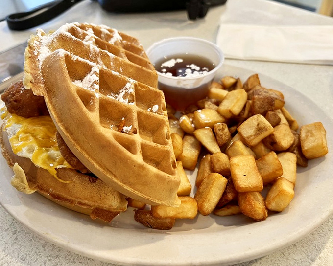 The Belgian Bird Sandwich defies gravity and good sense &ndash; a waffle embracing chicken with the enthusiasm of a long-lost relative. 