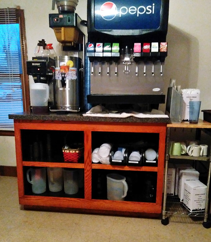 The self-serve beverage station&mdash;where decisions about refill quantities remain blissfully between you, your cup, and your conscience.