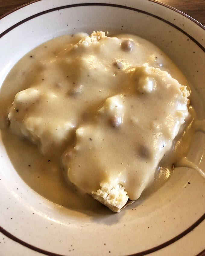 Biscuits drowning happily in peppery sausage gravy&mdash;a Southern classic that found its way west and decided to stay. Comfort food that speaks in whispers.