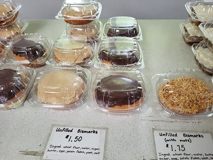 Bismarcks with and without nuts &ndash; pastry perfection that proves sometimes the simplest pleasures are the most satisfying.