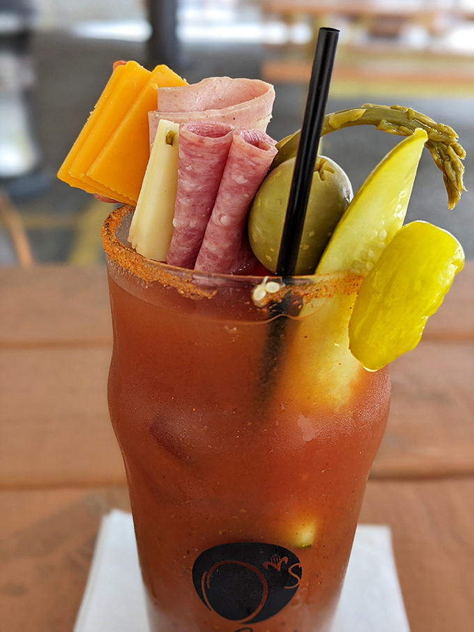 This Bloody Mary isn't just a drink &ndash; it's a meal, a conversation piece, and possibly the eighth wonder of the world. The garnish game is strong with this one.