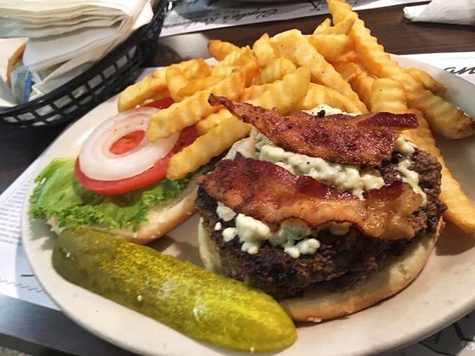 A burger that understands the perfect ratio of meat to toppings to bun. That blue cheese and bacon aren't just ingredients&mdash;they're a philosophy.