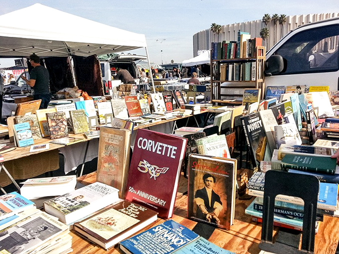 Literary treasures await bibliophiles at this outdoor library where dog-eared classics sit beside coffee table showpieces, each with stories beyond their pages. 