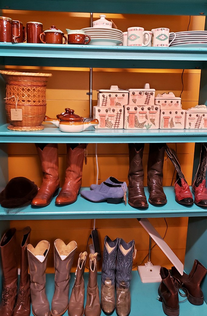 Cowboy boots and southwestern ceramics—the perfect Tennessee-meets-Texas corner for anyone who's ever hummed a Willie Nelson tune.
