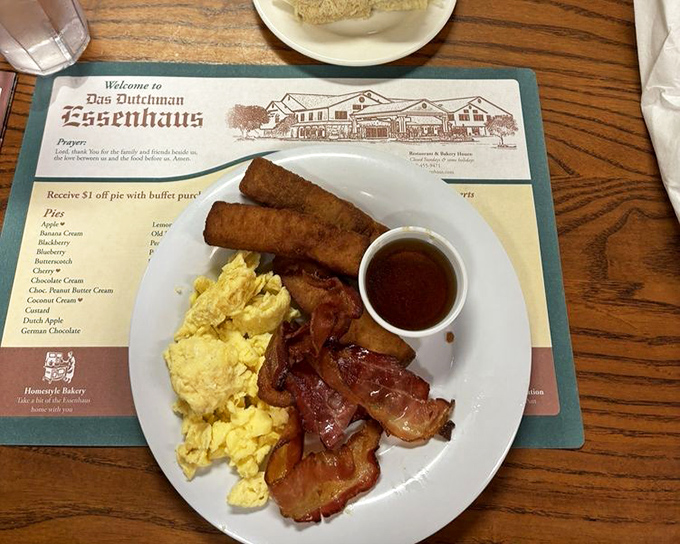 Breakfast that would make your grandmother proud&mdash;scrambled eggs, bacon, and sausage links that put hotel buffets to eternal shame.