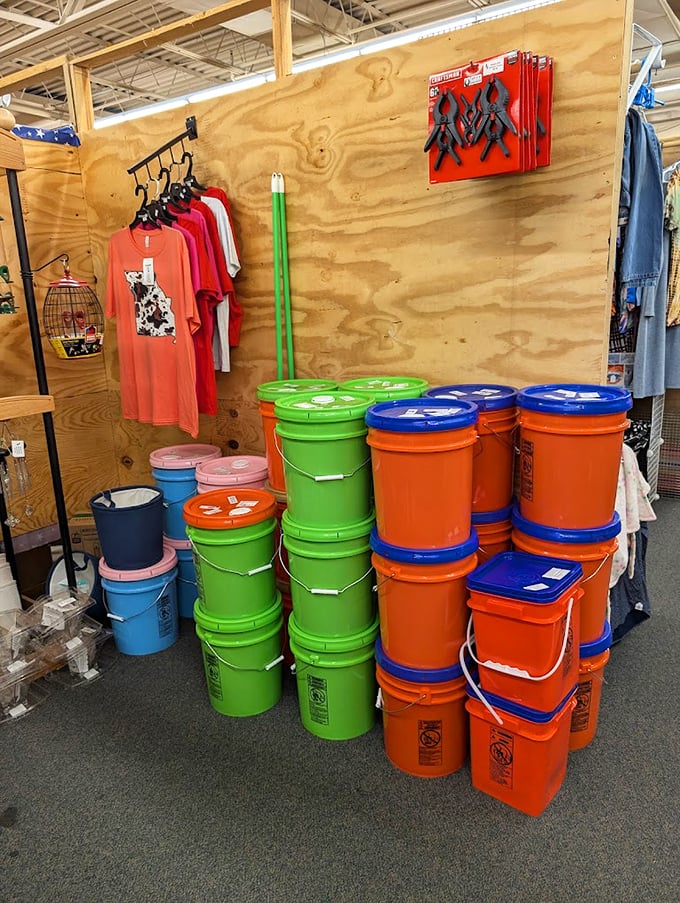 A colorful battalion of buckets stands at attention, ready to serve everything from gardening to car washing duties at prices that won't drain your wallet.