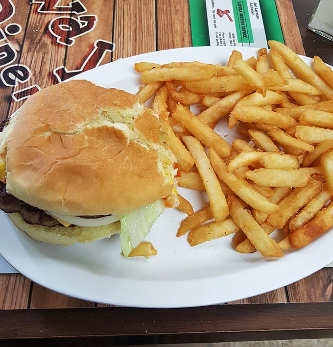 The classic cheeseburger and fries combo proves Midway isn't just a breakfast specialist&mdash;they've mastered the art of lunch simplicity too.