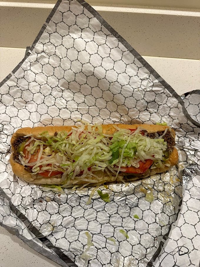 The veggie-loaded cheesesteak proves that sometimes more is more, especially when "more" includes those vibrant hot pepper rings.