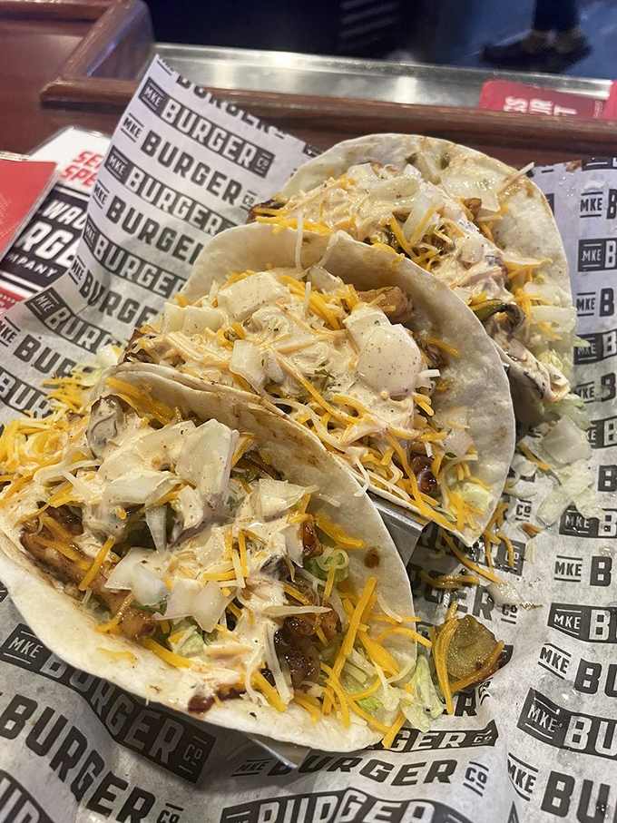 Chicken fajita tacos bringing a little south-of-the-border sunshine to this Wisconsin comfort food paradise.