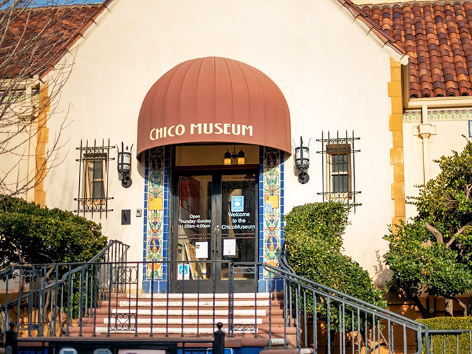 The Chico Museum's inviting entrance, with its distinctive dome and Spanish-inspired details, promises cultural enrichment without the intimidation factor of metropolitan museums.