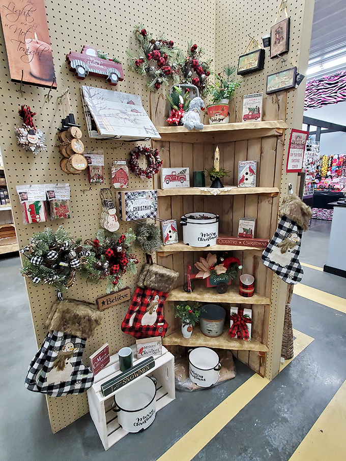 Christmas comes alive with buffalo plaid and rustic charm. Even Santa would shop here for his North Pole decorating needs!