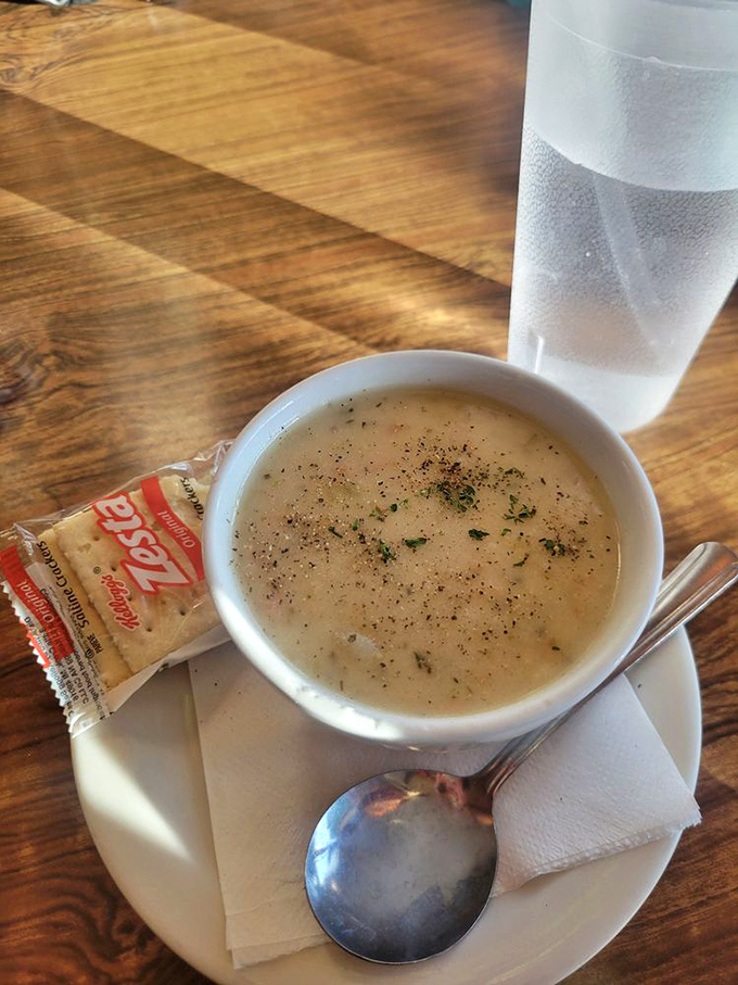 A cup of clam chowder that whispers "New England" but with a Sacramento accent. The perfect starter while you contemplate life on the river.