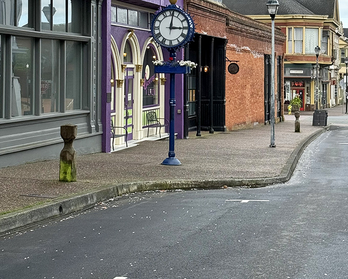 The charming blue clock stands sentinel on a quiet corner of Old Town, marking time at a pace that feels delightfully slower than the rest of California.