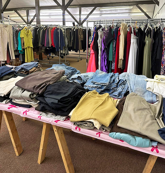 The clothing section &ndash; where vintage treasures and everyday essentials create a fashion buffet that would make any stylist's heart skip a beat.