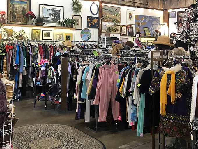 The clothing section rivals any vintage boutique, with walls adorned with enough art to distract you from that perfect jacket you came for.