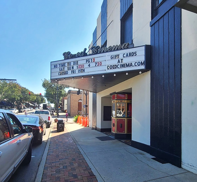 The Co-Ed Cinema's classic marquee promises entertainment the old-fashioned way &ndash; without streaming subscriptions, buffering issues, or "skip intro" buttons.