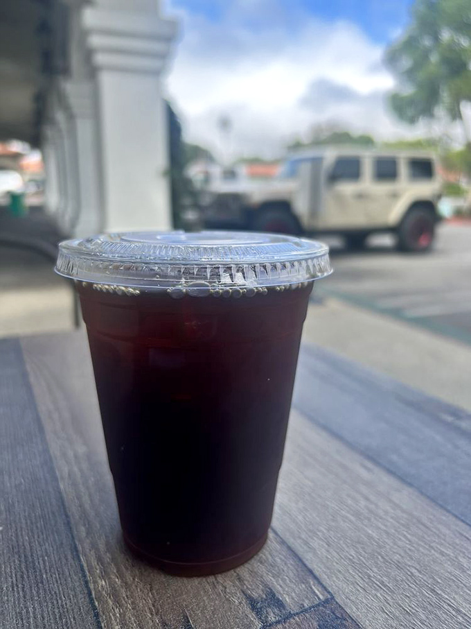 Cold brew with a view&mdash;the perfect companion to your donut adventure and antidote to the Southern California sunshine.