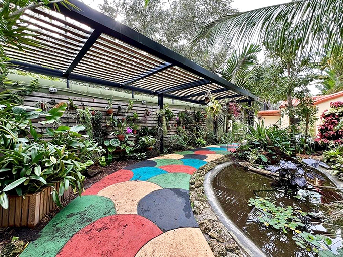 A rainbow pathway that makes every step feel like you're walking through a kaleidoscope dream.