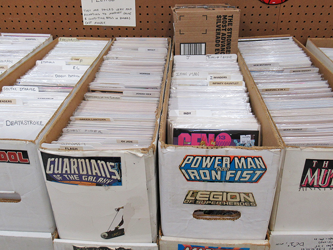 Comic book heaven organized in neat boxes, where superheroes patiently wait to be rediscovered and adventures are just a page turn away.