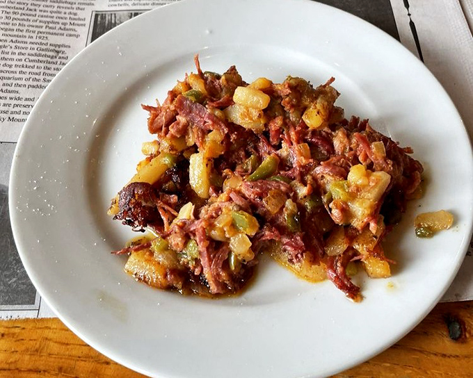 Corned beef hash that doesn't hide behind pretense &ndash; just honest, hearty breakfast fare that your grandfather would approve of with a knowing nod.