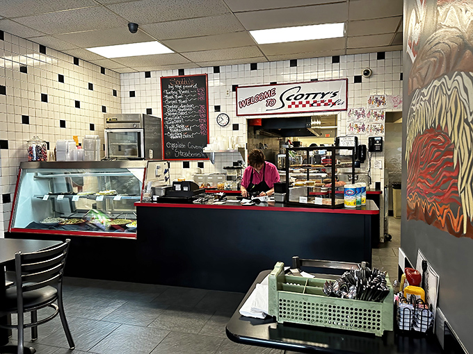 The heart of operations&mdash;where breakfast dreams come true. That classic black and white tile pattern screams "trust us with your hunger."