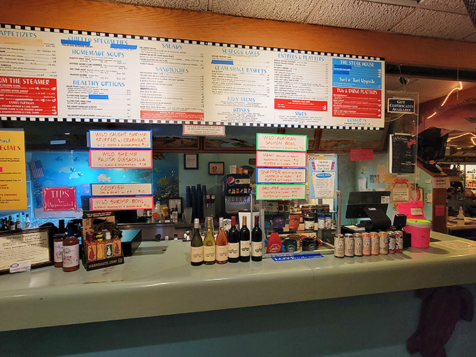 The order counter doubles as mission control for seafood dreams. Those colorful handwritten specials aren't suggestions&mdash;they're gentle commands from the kitchen.