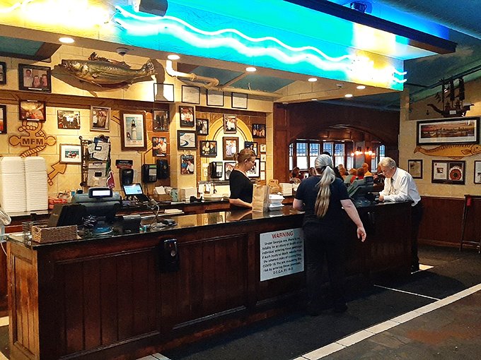 The host station doubles as a maritime museum, with fishing photos and memorabilia creating an authentic atmosphere that sets the mood.