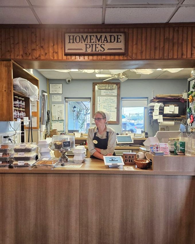 Behind the "HOMEMADE PIES" sign lies the command center of deliciousness, where pie dreams become reality and diet plans go to surrender gracefully. 