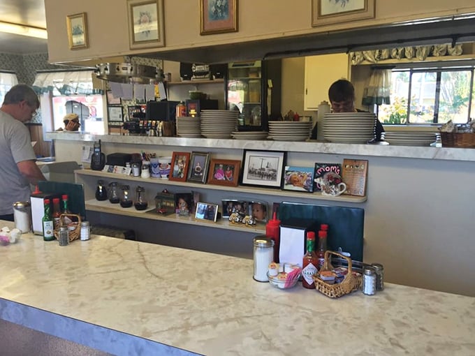 Counter seats where breakfast theater unfolds &ndash; better than cable TV and infinitely more satisfying.