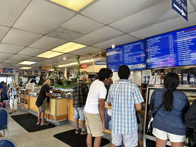 That moment when you realize the line at the counter means you're about to join a club of people who know what good seafood tastes like.