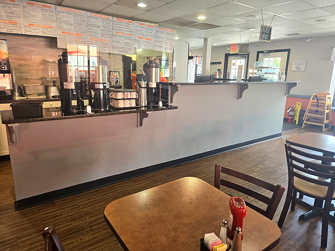 The coffee station stands ready for duty&mdash;because at Ida's, an empty cup is considered a state of emergency that must be immediately addressed.