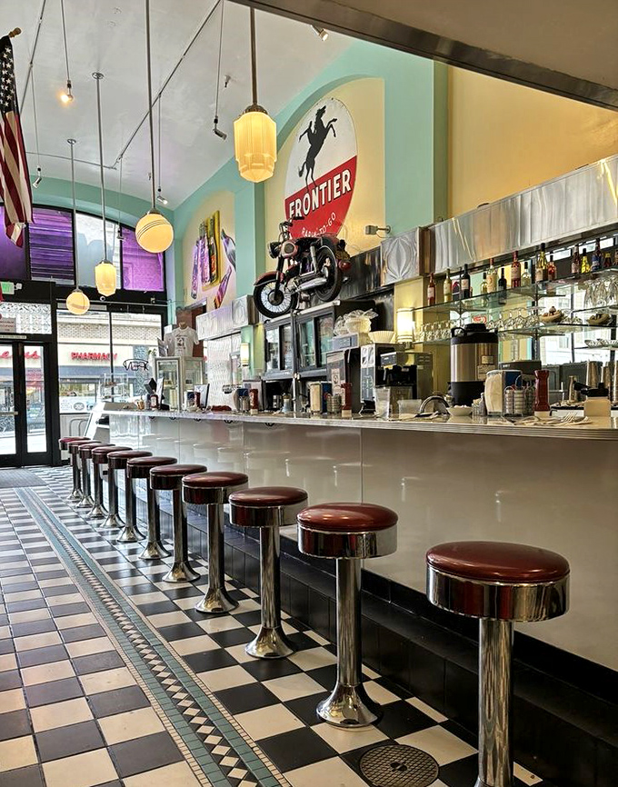 Counter seating that Elvis would approve of. Those stools have heard more stories than a bartender on New Year's Eve.