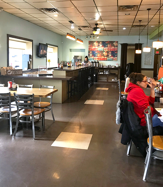 The counter view offers a glimpse into breakfast headquarters, where coffee flows and morning magic happens.