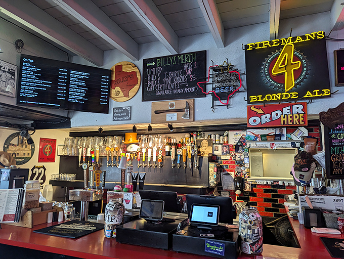 The bar's command center &ndash; where beer taps stand at attention and local brews like Fireman's 4 await their call to refreshment duty.