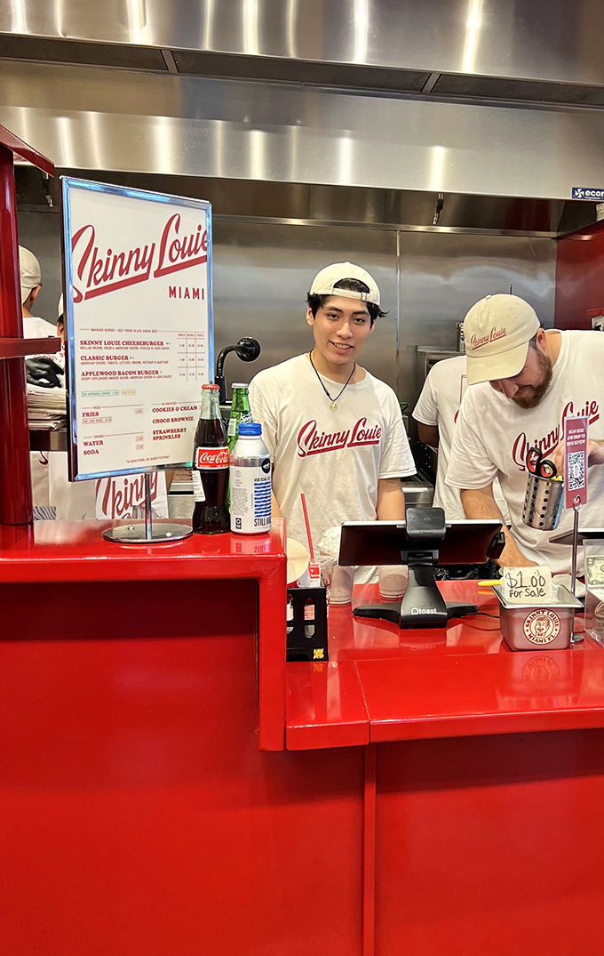 The heart of the operation&mdash;a gleaming red command center where burger dreams become delicious reality.