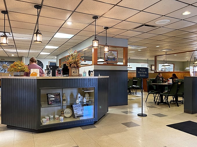 The counter area—command central for pie distribution and local news exchange. More community connections happen here than on all of Facebook.