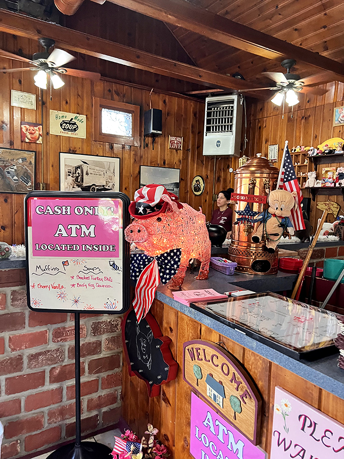Patriotic decor and a friendly counter area welcome solo diners and coffee-sippers alike. Small-town America at its hospitable best.