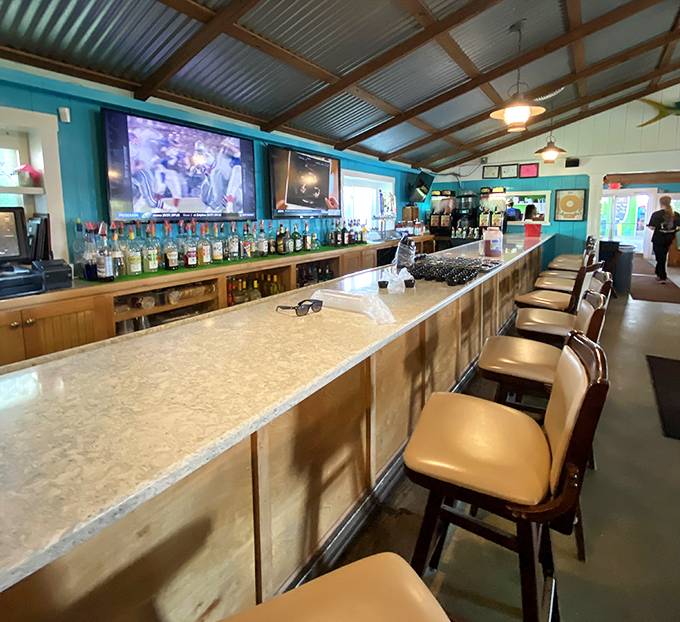 The bar's wooden aesthetic and comfy stools invite you to settle in and debate the merits of broiled versus fried crab cakes.
