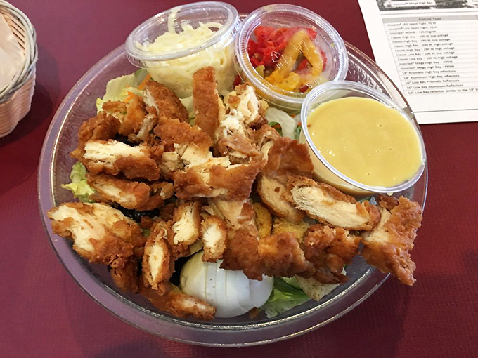 This crispy chicken salad somehow manages to make "eating healthy" and "absolute pleasure" appear in the same sentence without irony.