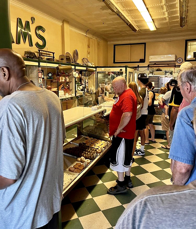 Morning rush hour at Oram's – where everyone's in line for happiness, not traffic.