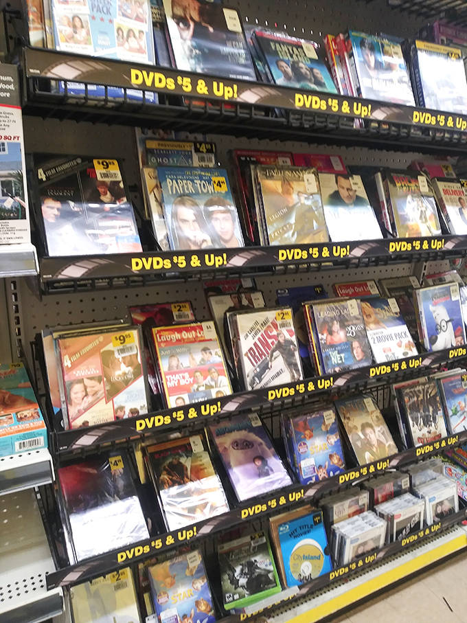 The DVD section offers cinematic time travel to an era before streaming, where $5 can still buy you a night with Hollywood stars.