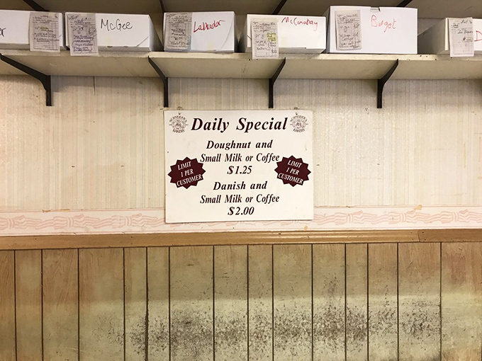 The daily special board offers what might be the best deal in Ohio. Coffee and a donut: the breakfast of champions since forever.