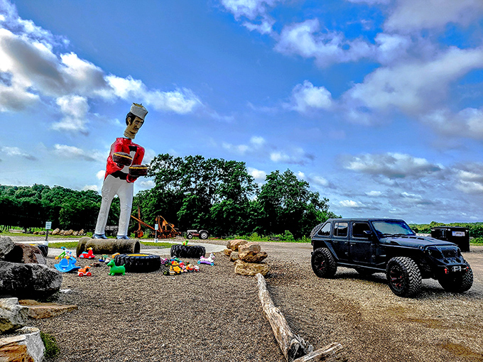 Even the most jaded road-tripper can't help but smile when this massive mustachioed figure comes into view.