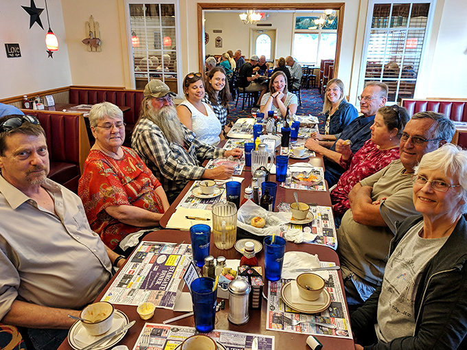 Large tables accommodate family gatherings where three generations can debate the merits of over-easy versus scrambled.