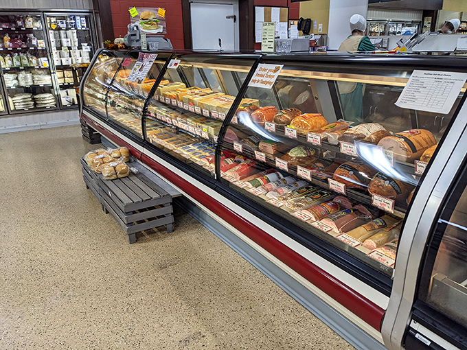A deli case that serves as a museum of meats and cheeses, except you're encouraged to eat the exhibits.