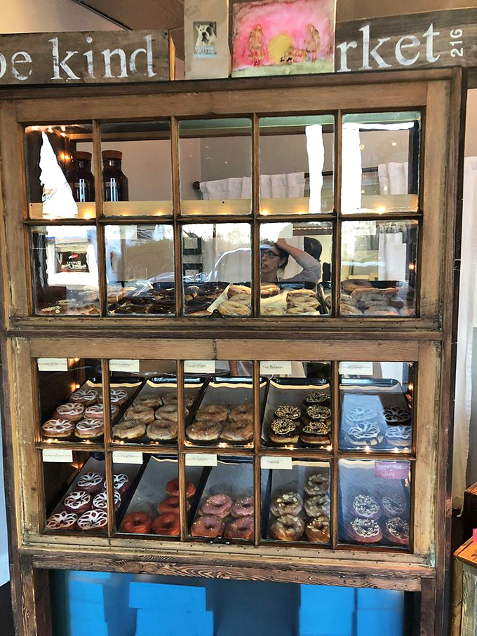 Behind this vintage-style display case lies a treasure trove of donut varieties. It's like the Smithsonian of fried dough&mdash;but you can eat the exhibits.