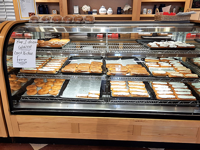 A bakery case that should come with a warning: "Decisions made here may cause extreme happiness followed by the need for elastic waistbands."