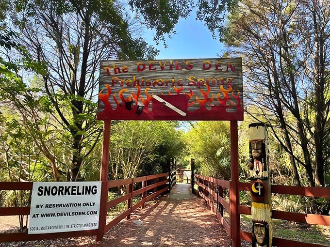 That cartoon devil on the sign looks suspiciously like he's enjoying retirement in Florida. Can't blame him&mdash;great real estate choice!