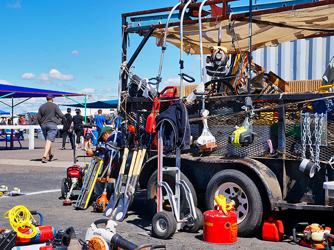 Tools and equipment create a mechanical maze where that one thing you need is definitely hiding somewhere.